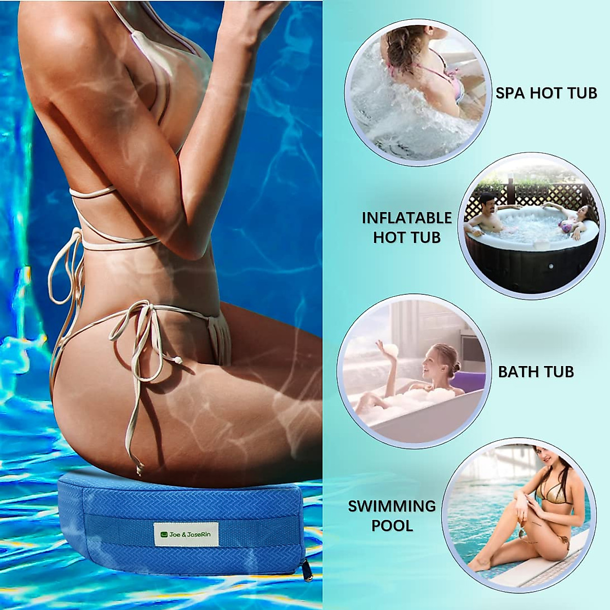 Joe & JoseRin Hot Tub Booster Seat with Non-Slip Micro Dot Bottom, Weighted Spa Booster Seat Cushion with 3D Air Mesh Cover for Adults and Kids, Quick Drying Hot Tub Accessories for Indoor or Outdoor