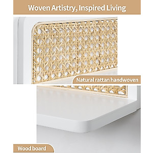 Mazjoaru Rattan Wall Shelf 16inch Set of 2, Handmade Floating Shelves Boho Wall Decor, Rustic Wood Wall Mounted Storage Shelves for Living Room Nursery Bedroom