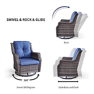 AOGROD Outdoor Swivel Rocker Patio Chairs Set, Wicker Rattan Glider Rocking Chairs Cushioned Seats, High Back and Deep Seating with Matching Side Table for Garden, Porch Deck or Backyard