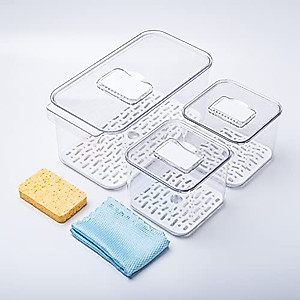 AZONEIN Clear Plastic Stackable Storage Boxes - 3 PCS Kitchen Fruit Freezer Storage Containers Fridge Organisers Bins With Valve And Removable Drain Board…