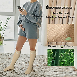LEVSOX Compression Socks for Pregnant Women 20-30 mmHg Knee High Viscose for Bamboo Cute Funny Mens Supports Socks for Nurses, Medical, Travel and Flight, Wheat