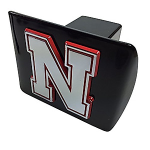 AMG University of Nebraska Metal Emblem (Chrome with red Trim) on Black Metal Hitch Cover (Iron N)