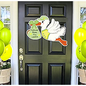 Cute News Welcome Home Baby Door Sign Decoration, Personalized Gender Neutral Stork Announcement Wreath, Newborn Boy & Girl Decor, Custom Shower Banner, Hospital Birth Arrival Hanger, Unisex Gift