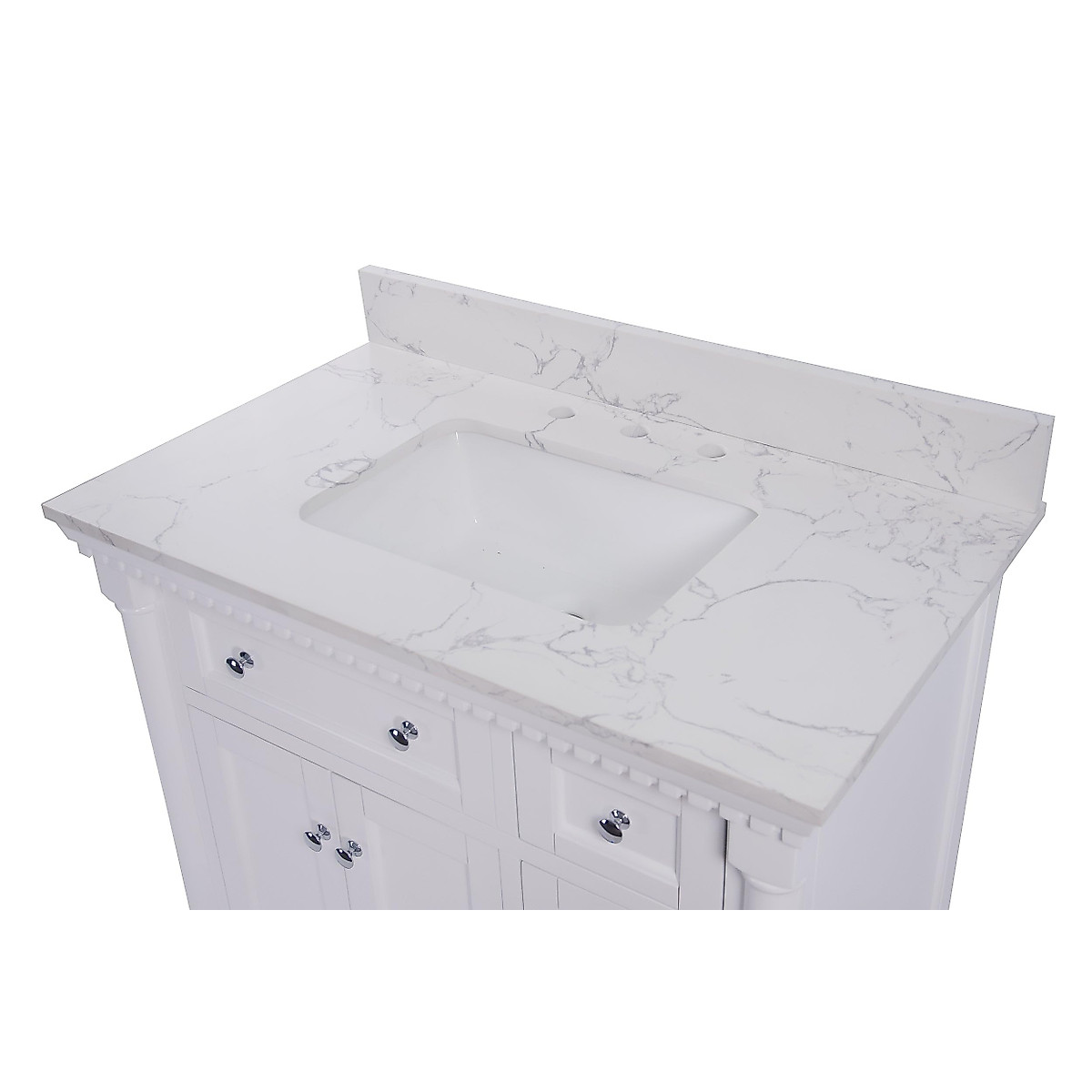 Sydney 36-inch Bathroom Vanity (Engineered Marble/White): Includes White Cabinet with Engineered Marble Countertop and White Ceramic Sink