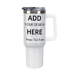 Personalized Tumbler with Handle|Custom Coffee Tumbler with Lid and Straw|Design Your Own Text/Photo Car Cup Holder|Stainless Steel Cup for Gym/Work/Travel Mug Gift for Women&Men(40oz)
