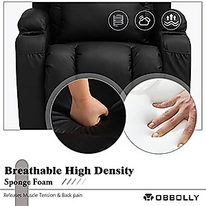 OBBOLLY Swivel Rocker Recliner Chair - Manual Glider Rocking Recliner Chair, Wingback Design 360° Swivel Chair with Lumbar Pillow, Cup Holders, Side Pockets for Living Room (Black, Single)