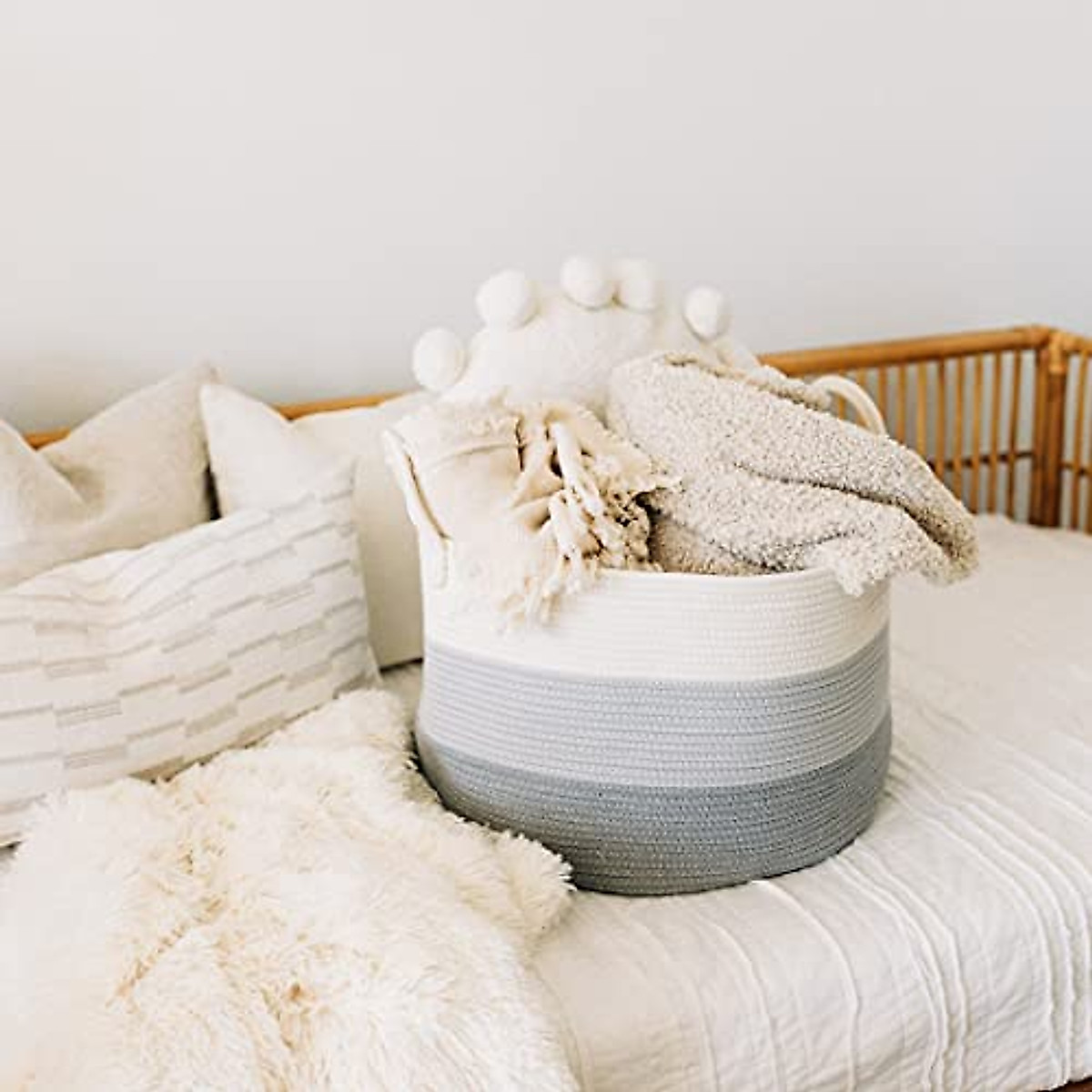 OrganiHaus Gray Extra Large Storage Basket for Blankets 20x13| Decorative Cute Laundry Hamper Basket for Clothes | Cotton Rope Basket for Blankets | Farmhouse Nursery Laundry Basket & Towel Hamper