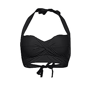 Women's Front Cross Bikini Swimsuits Tops Solid Color Lace Up Swimsuits Halter Push Up Swim Tops Retro Bathing Swimwear