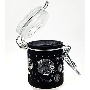 Airtight Glass Herb Stash Jar with Clamping Lid in Choice of Design (Black Frosted Galaxy)