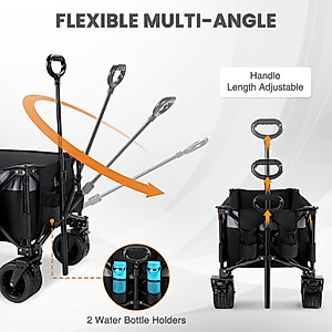 HEYTRIP Collapsible Wagon Beach Wagon Cart Heavy Duty with Big Wheels for Sand, Utility Wagon with 200L Capacity & 286LBS Load-Bearing, Side Pocket and Brakes for Shopping Camping Garden