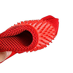 Petroad 2 in 1 Pet Grooming Gloves Grooming Mitt Deshedding Brush with Rubber Tips for Massage, Red