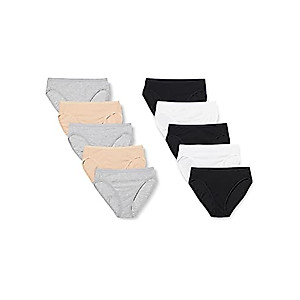 Amazon Essentials Women's Cotton High Leg Brief Underwear (Available in Plus Size), Pack of 10, Neutral Colors, Large