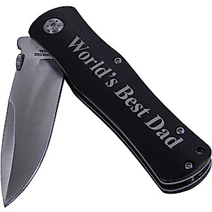 World's Best Dad Folding Stainless Steel Pocket Knife, (Black Handle