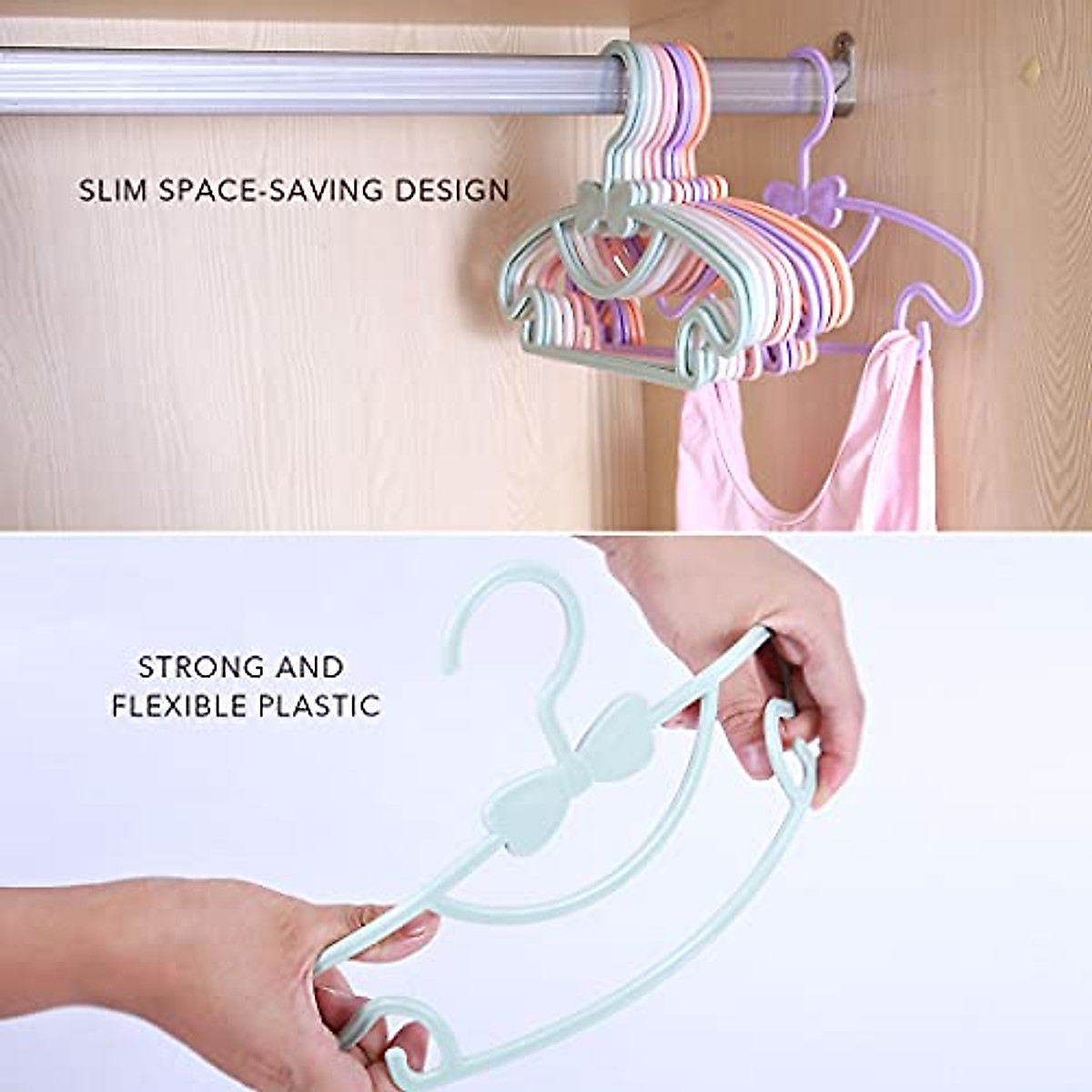 veeyidd Children's Hangers Plasti - 11.6" Size for Baby Kids Infant & Toddler Clothes (5 Colors, 30 Pack)