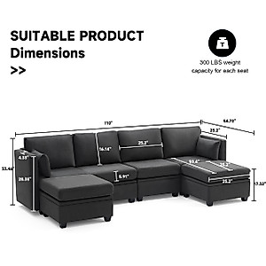 WETRUE Modular Sectional Sofa, Convertible U Shaped Sofa Couch with Storage, High Supportive & Soft Sponges, 6 Seat Modular Sectionals Sofa Couch with Chaise for Living Room, Dark Grey