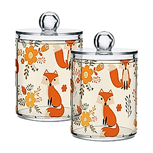 Plastic Jars with Lids,Fox Autumn Forest Animal Bulk Pack Storage Containers Wide Mouth Airtight Canister Jar for Kitchen Bathroom Farmhouse Makeup Countertop Household ,Set 4