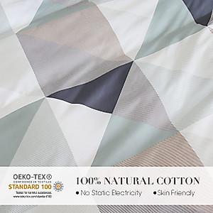 Alanzimo Cotton Duvet Cover Set King Size, 100% Natural Cotton Geometric Print Duvet Cover Soft Breathable 3 Piece Bedding Set for All Seasons(1 King Comforter Cover + 2 Pillowcases)