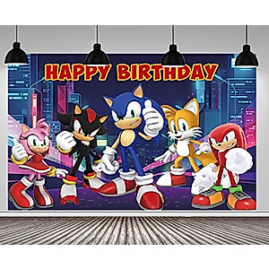 TXUE Cartoon Sonic Hedgehog Backdrop Tall Building City Night View Background Children Boy Birthday Party Baby Shower Photo Booth Studio Props Decorations (5x3FT(Width 150cm x Height 90cm))