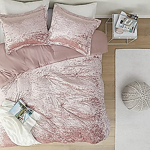 Comfort Spaces Juliette Luxe Comforter Set Velvet Lush with Soft Brushed Microfiber Reverse, All Season Cozy Velvet Bedding Sets, Fluffy Comforter Bed Set, Matching Sham, Blush Full/Queen 3 Piece