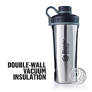 BlenderBottle Radian Shaker Cup Insulated Stainless Steel Water Bottle with Wire Whisk, 26-Ounce, Matte Arctic Blue