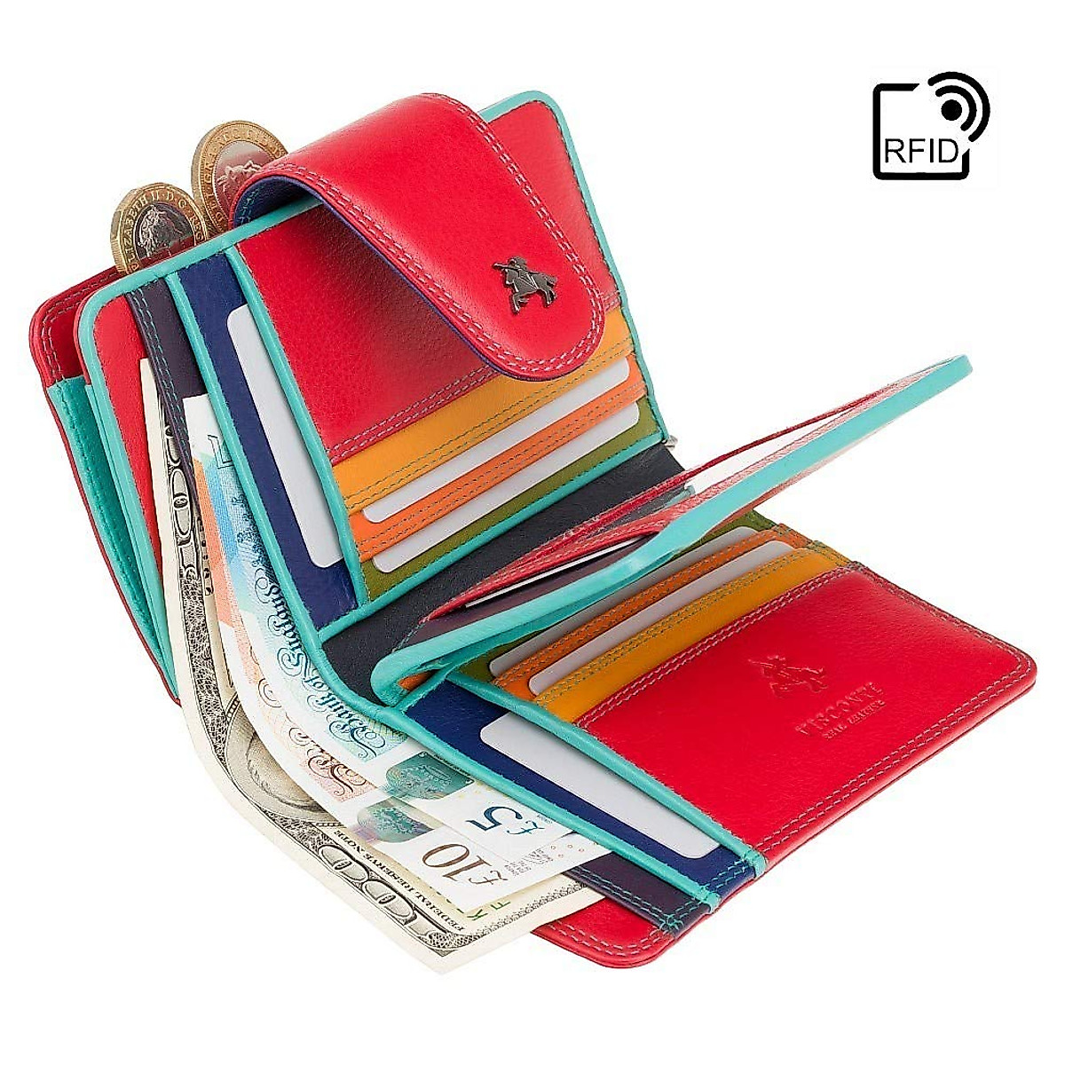 VISCONTI SP31 Soft Leather Multi Colored Bifold Wallet (Red)