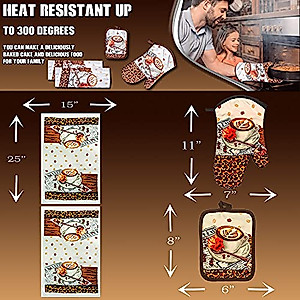 Lobyn Value Packs - 2 Coffee Kitchen Dish Towels, Matching Potholder & Oven Mitt Linen Set Steaming Style for Your Kitchen Decor Featuring Cafe Themes