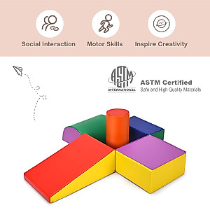 Costzon Crawl and Climb Foam Play Set, Colorful 5 Piece Lightweight Foam Shape for Climbing, Crawling & Sliding, Safe Soft Foam Block for Preschoolers, Baby, Kids (Multicolor)