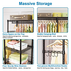 Ulif F4 Heavy Duty Clothes Rack（With Hanger Rod ） Freestanding Clothing Racks for Hanging Clothes，Adjustable Closet Organizer System，Portable Garment Rack 45" W x 15" D x 70" H，Max Load 500LBS，Black