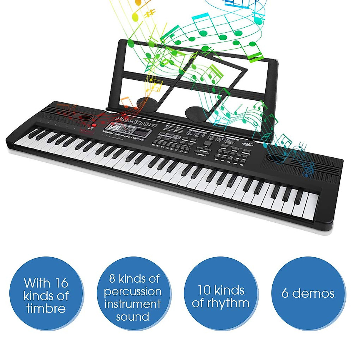 61 Keys Piano Keyboard, Portable Electronic Music Keyboard with Microphone, Music Sheet Stand & Power Supply for Beginner Student