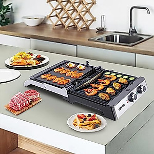 VEVOR Electric Contact Grills, 1500W Indoor Countertop Panini Press Griddle, Sandwich Maker with Non Stick,2 Reversible Iron Cooking Plates,0-446℉ Adjustable Temperature Control,Timer Function,120V