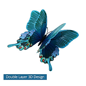 12PCS Butterfly Wall Decals Removable 3D Blue Butterflies Sticker with Magnets for Home Bedroom Kids Room Decor (Double Layer-Blue/12PCS)