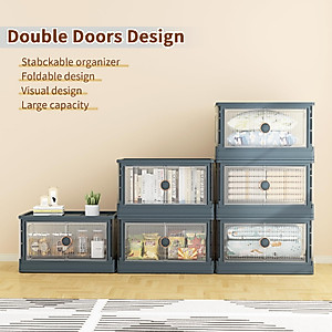 VOWNER Stackable Storage Bins With Lids, Collapsible Plastic Storage Bins, 144QT-3 Pack Closet Organizers and Storage Containers with Doors For Home,19.3" L x 11.8" W x 34" H