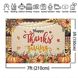 Mocsicka Fall Thanksgiving Party Decorations Rustic Wood Maple Leaves Pumpkin Photography Background Happy Thanksgiving Farm Harvest Photo Booth Props (7x5ft)