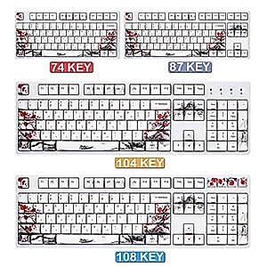 MOLGRIA Keycaps 110 Set for Full Size Mechanical Keyboard, Custom PBT OEM Profile Key caps Japanese Style with Keycap Puller for Cherry MX 104/87/71/61 60 Percent Keyboard(Plum Blossom)