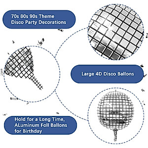 Disco Ball Balloons 7PCS Silver 4D Foil Disco Balloons with Star Balloons for 70s Disco Dance Party Decorations 2024 Graduation Party Decorations Birthday Decorations Bridal Shower Decoration 22 Inch