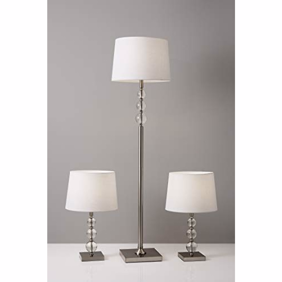 Adesso 1585-22 Olivia 3-Piece Floor Lamp Set, 60.5 in./23 in., 150W, Brushed Steel/White, 3 Steel Lamps