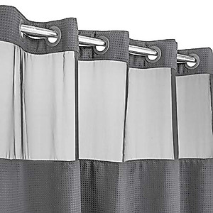 No Hooks Required Waffle Weave Shower Curtain with Snap in Liner - 71W x 74H,Hotel Grade,Spa Like Bath Curtain,Gray