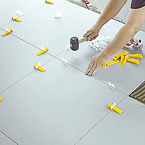 300 Pcs Reusable Leveling Wedges, Tile Leveling System Wedges For 1/8" spacers, 1/16" spacers, 1/32" spacers and Tile Leveling System Kit,for Tile Leveler Installation (300, Yellow)