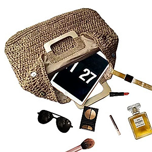 Straw Beach Bag,Women Hobo Summer Woven Large Handbags Straw Tote Bag (Light brown)