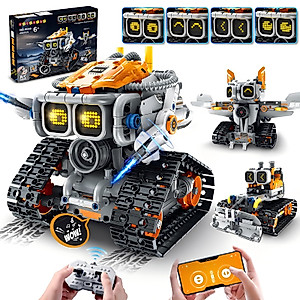 HOGOKIDS Changeable Expressions Robot Building Sets - 3 in 1 Remote & APP Supported Robotic Building Toy Having Sound Effect, Rechargeable RC Robot Birthday Present for Kids Age 6+ Boy & Girl (451PCS)
