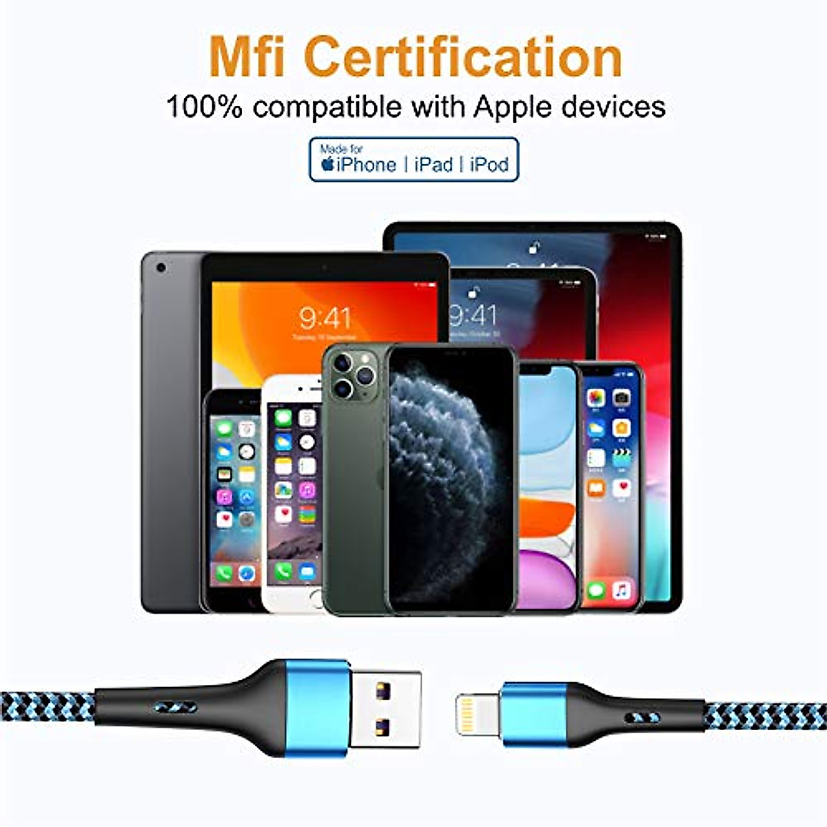 Durcord iPhone Charger 6FT/6/3/1.5, Lightning Cable Fast Charging iPhone Cable Nylon Braided iPhone Charging Cord Compatible with iPhone 14/13/12/11 Pro Max/XS MAX/XR/XS/X/8/7/Plus/6S/6/SE/5S/iPad