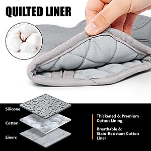 Rorecay Extra Long Oven Mitts and Pot Holders Sets: Heat Resistant Silicone Oven Mittens with Mini Oven Gloves and Hot Pads Potholders for Kitchen Baking Cooking, Quilted Liner, Gray, Pack of 6