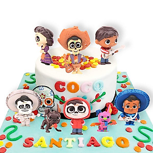8 pcs COCO Cake topper, coco theme party supplies, kids birthday cake decoration.