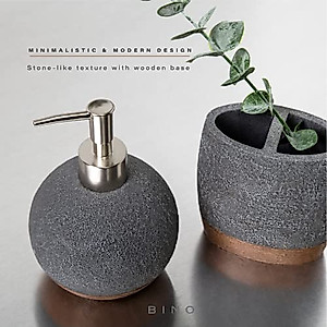 BINO Bathroom Accessories Set - Dark Grey | Soap Dispenser | Toothbrush Holder | Tumbler | 3-Piece Bathroom Organizer Countertop Set | Bathroom Decor | Home Decor | Bathroom Set