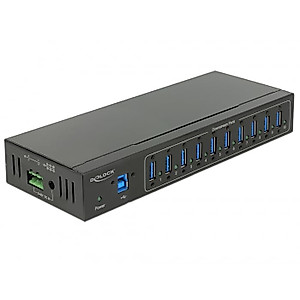 DeLOCK External Industry Hub 10 x USB 3.0 Type-A with 20 KV ESD Protection - Hub - 10 x SuperSpeed USB 3.0 - DIN Rail Mountable - Wall Mountable - DC, Black