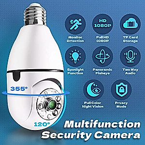 Light Bulb Socket Security Camera - 1080P Security Camera Indoor Wireless for Pet Camera, 355 °Panorama Light Bulb Camera with Motion Detection Auto Tracking Night Vision（No SD Card)