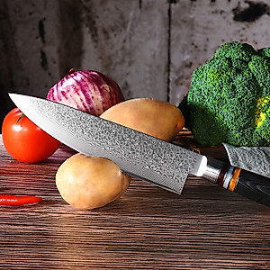 YAIBA Chef Knife 8 Inch Damascus Japanese Knife VG10 Stainless Steel, Razor Sharp Kitchen Cooking Knife with Ergonomic Handle- Sheath & Gift Box, Superb Edge Retention, Stain & Corrosion Resistant