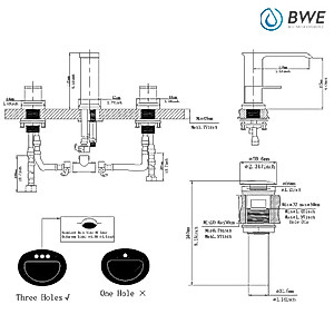BWE Waterfall Widespread Bathroom Faucet Chrome 3 Holes with Pop Up Drain Stopper with Overflow and Supply Line Lead-Free 2-Handle Bath Lavatory Vanity Sink Mixer Tap Square