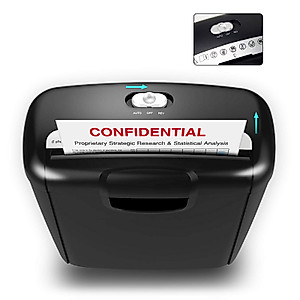Paper , 110V 6-Sheet Strip Cut Straight Cut Home Paper Shredders Credit Card Office Machine for Office Home Use Electric , 12.8 x 11.4 x 5.5in, Black