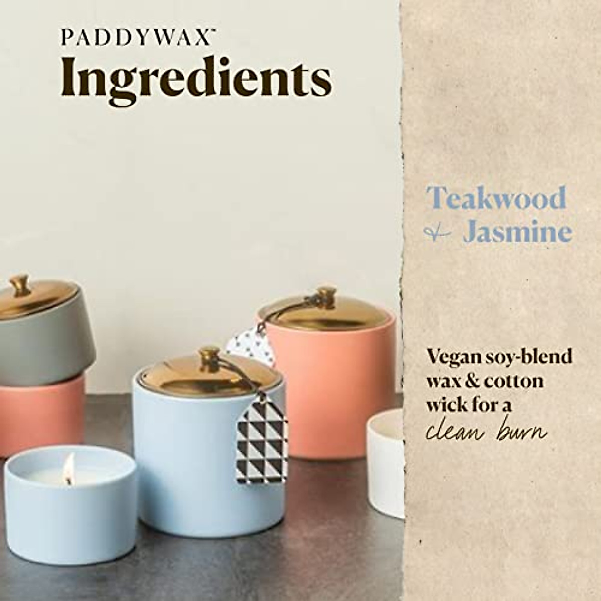 Paddywax Hygge Artisan Hand-Poured Scented Candle, 15-Ounce, Teakwood + Jasmine